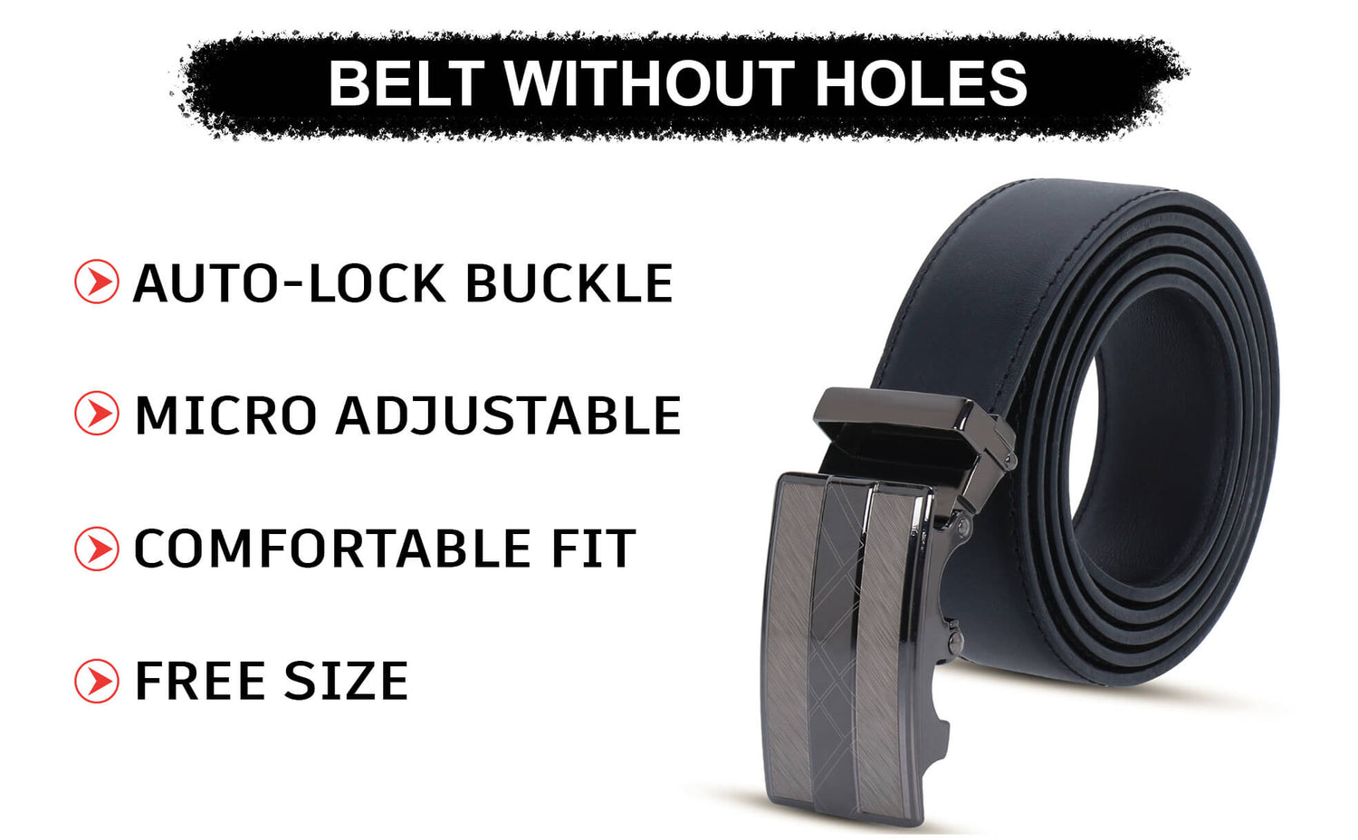 Labnoft Men's Stylish Auto-Lock Pu Leather Belt Without Holes, Black