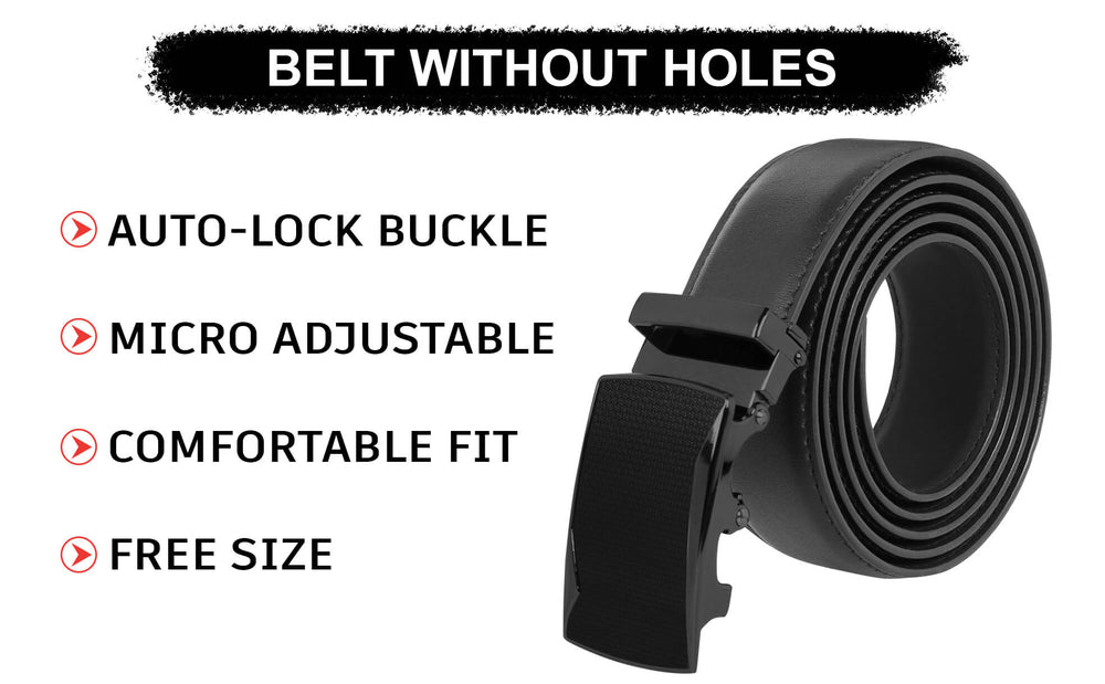 Labnoft Men's Stylish Auto-Lock Pu Leather Belt Without Holes, Black