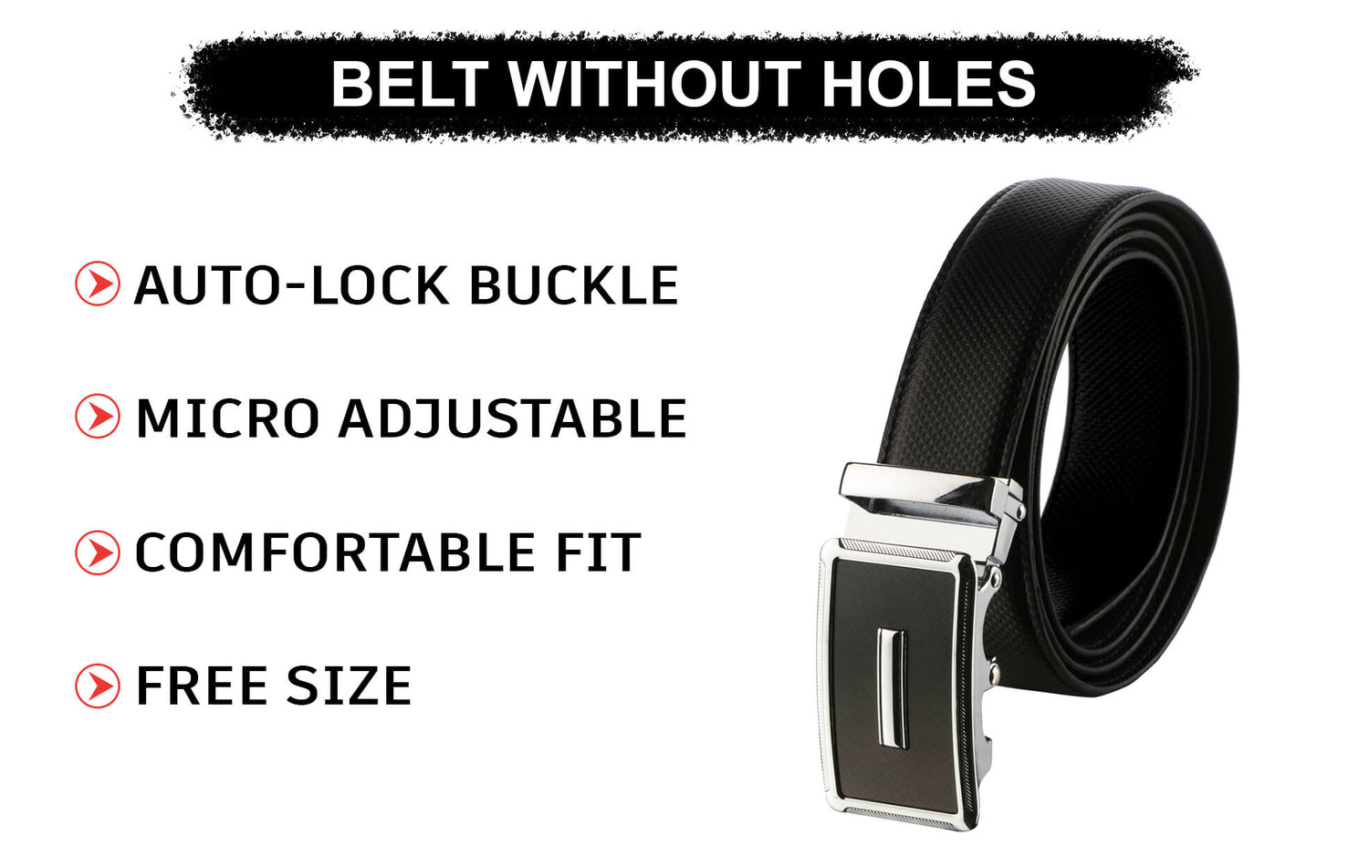 Labnoft Men's Stylish Auto-Lock Pu Leather Belt Without Holes, Black