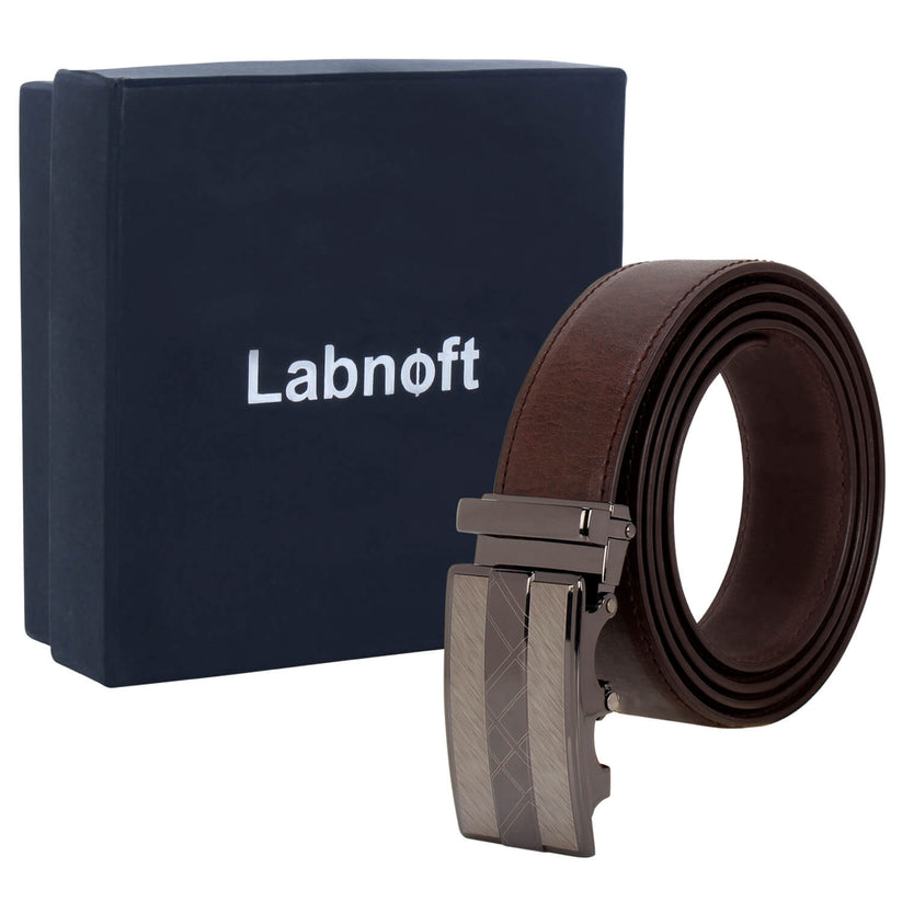Labnoft Men's Stylish Auto-Lock Pu Leather Belt Without Holes, Brown