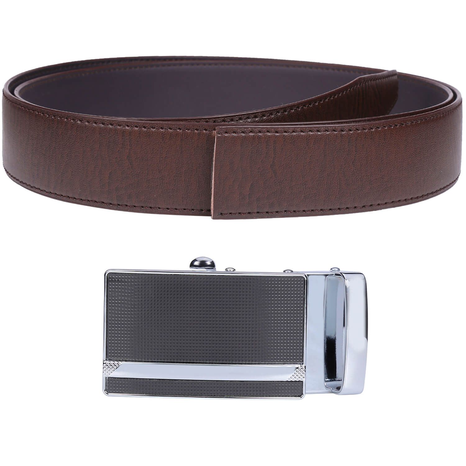 Labnoft Men's Stylish Auto-Lock Pu Leather Belt Without Holes, Brown